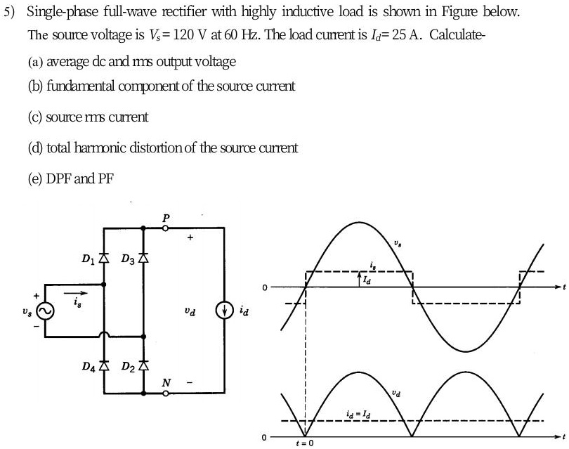 SOLVED: 5) Single-phase full-wave rectifier with highly inductive load ...
