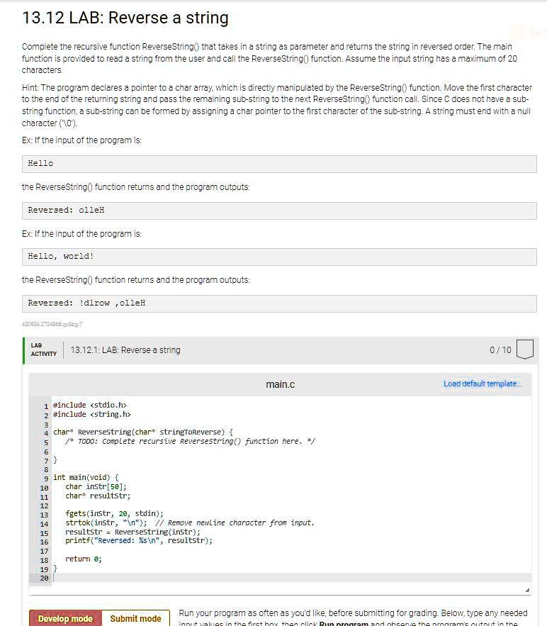 [get Answer] 13 12 Lab Reverse A String Complete The Recursive Function Reversestring That