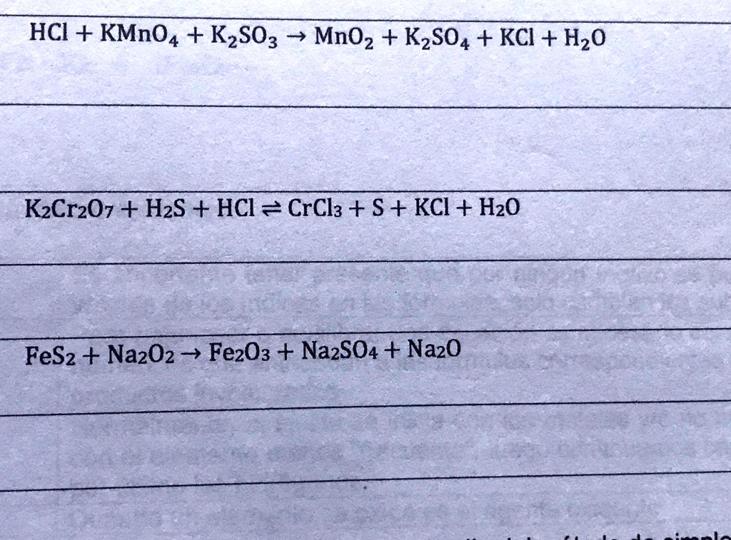 SOLVED: balanceo en ecuación de método de rodox HCI + KMnO4 + K2SO3 4 ...