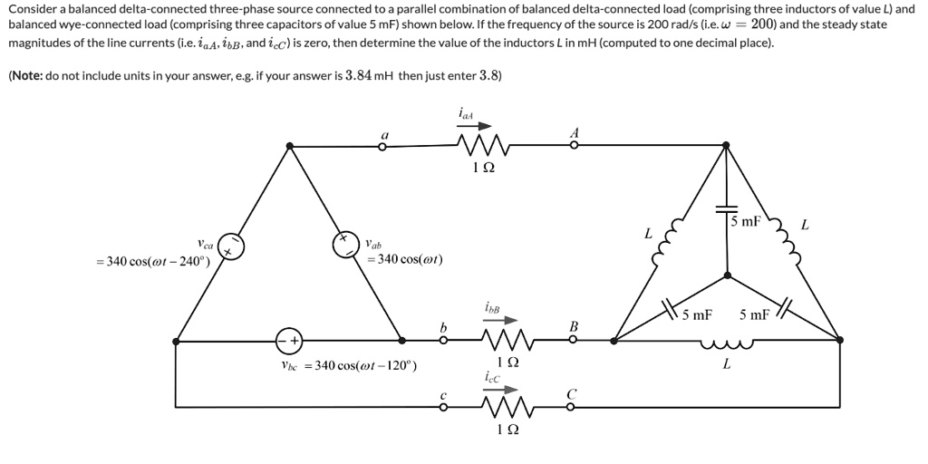 Consider a balanced delta-connected three-phase source connected to a ...