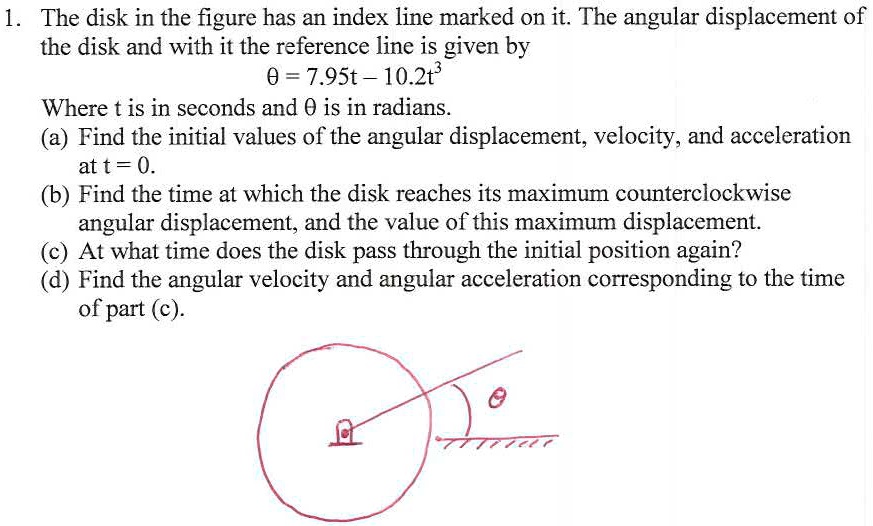 1. The disk in the figure has an index line marked on it. The angular ...