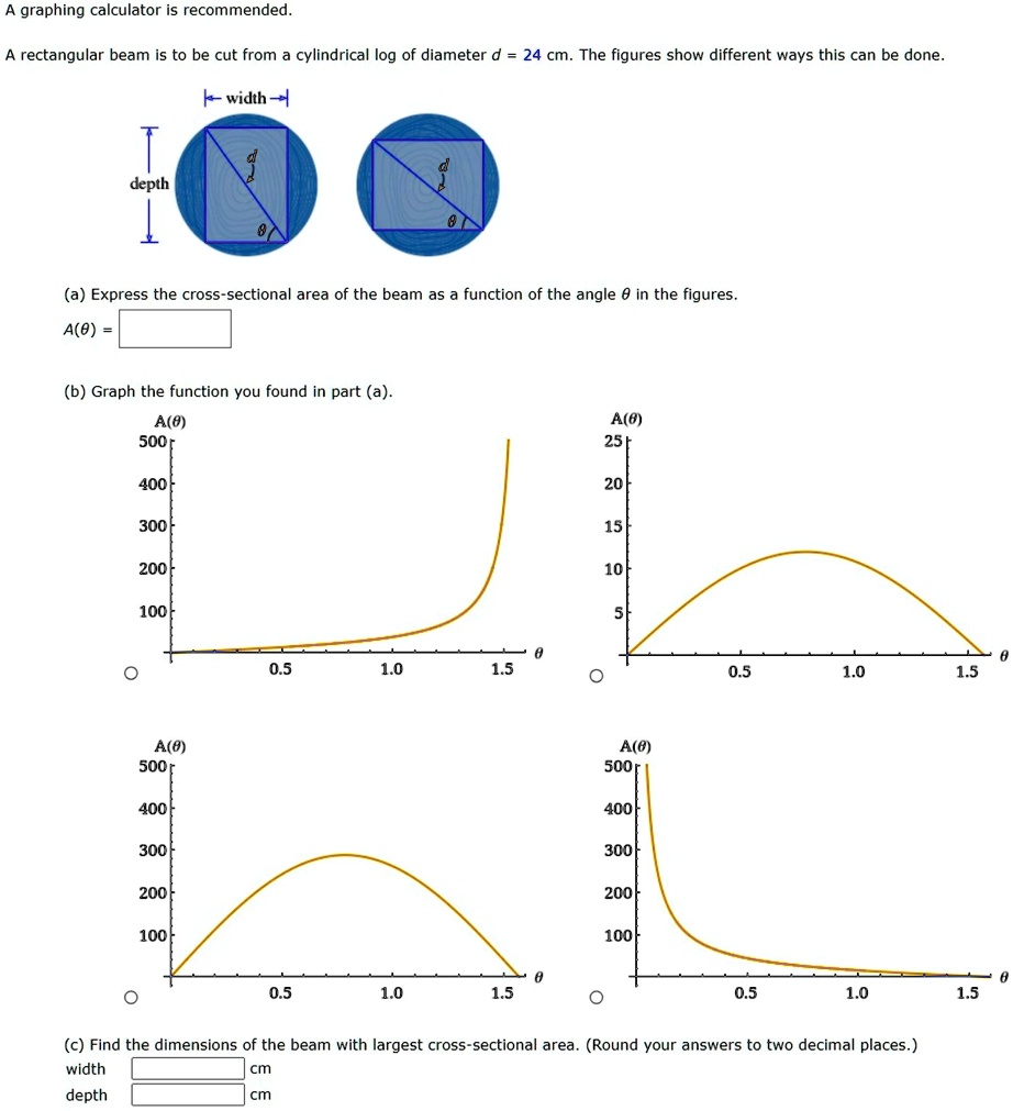 SOLVED: A graphing calculator is recommended. A rectangular beam is to be cut from a cylindrical ...