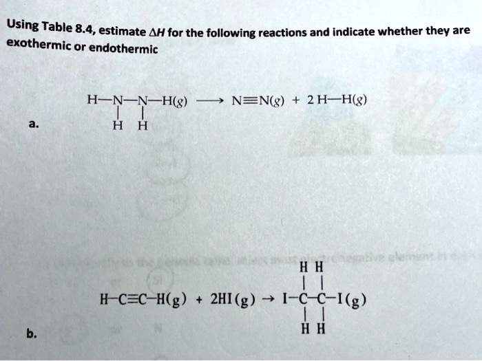 SOLVED: Using Table 8.4, estimate AH for the following reactions and ... SOLVED: Using Table 8.4, estimate AH for the following reactions and ...