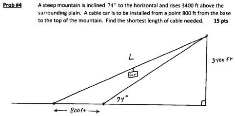 prob4 asteep mountain inclined 74 to the horizontal and rises 3400 ft ...