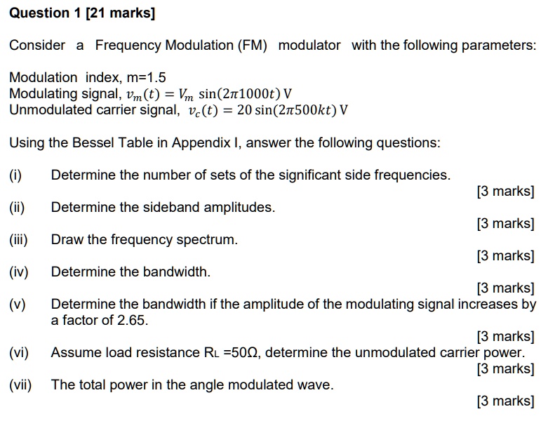 Consider a Frequency Modulation (FM) modulator with the following ...
