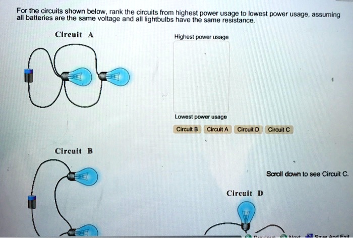 SOLVED: Fortheecircuits shown below; rank the circuits from highest ...