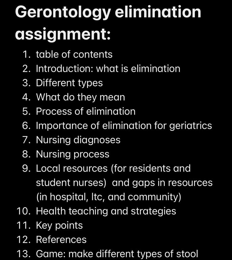 gerontology elimination assignment table of contents introduction what ...