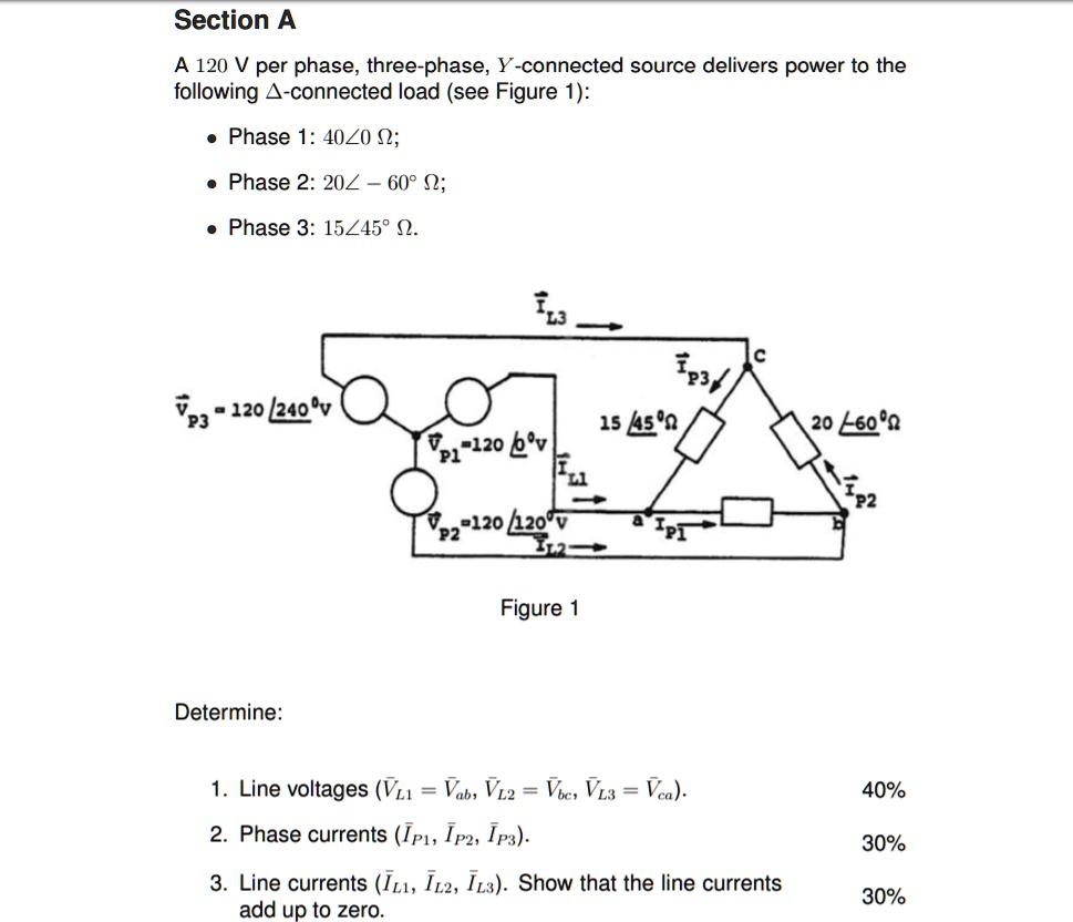 Section A A 120 V per phase, three-phase, Y-connected source delivers ...