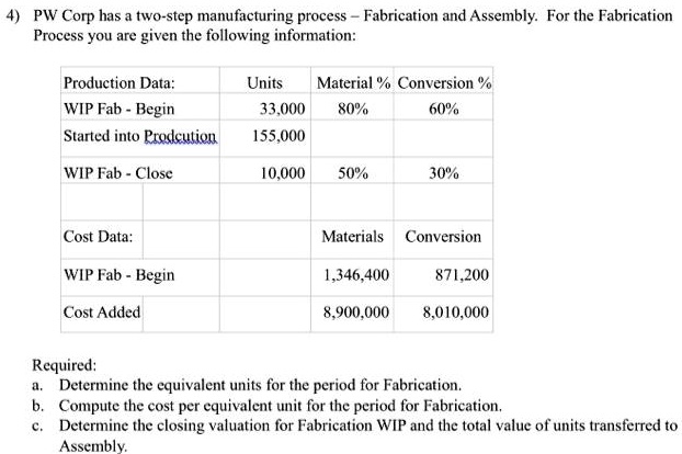 4) PW Corp has a two-step manufacturing process - Fabrication and ...