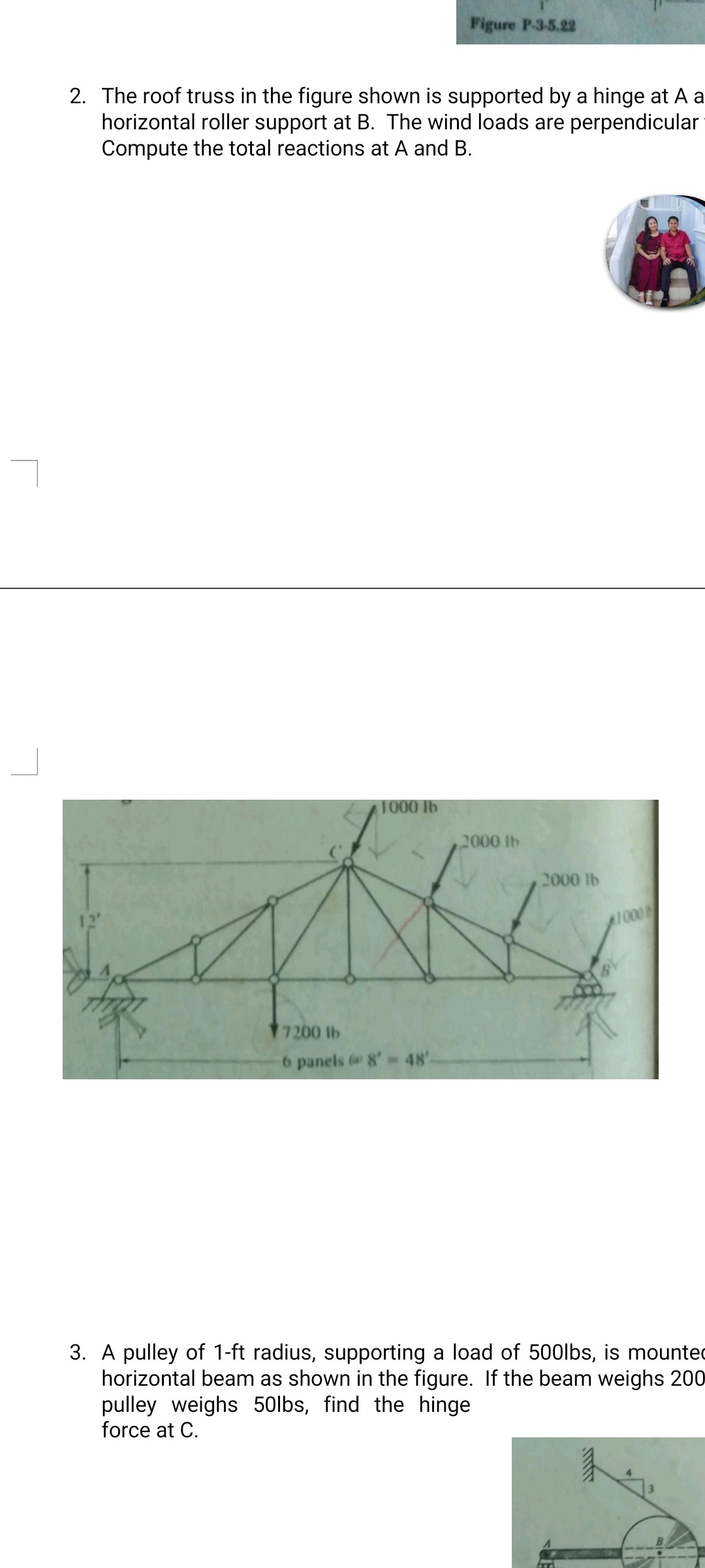 Figure P-3-5.28 2. The roof truss in the figure shown is supported by a ...