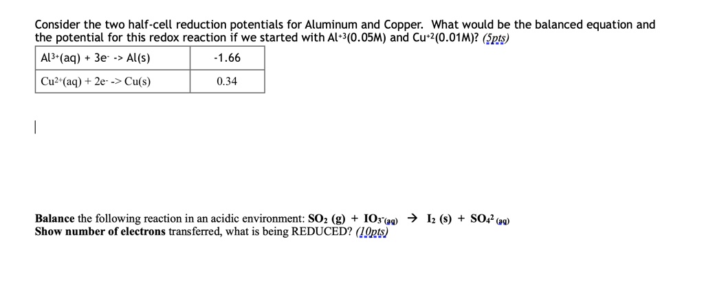 SOLVED: Consider the two half-cell reduction potentials for Aluminum ...