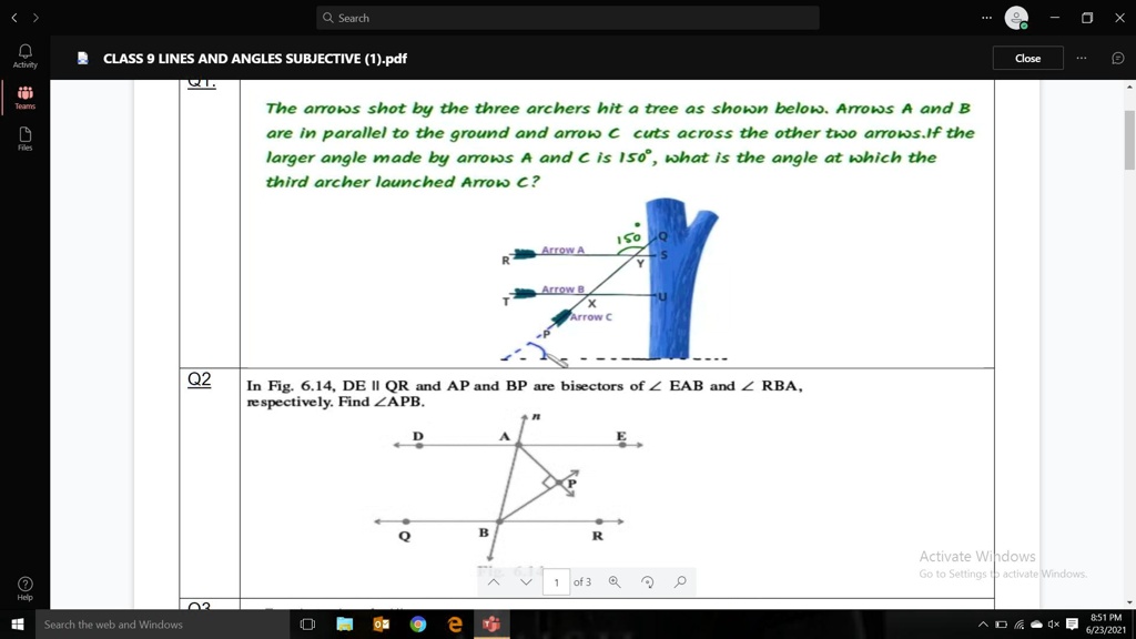 The arrows shot by the three archers hit a tree as shown below. Arrows ...
