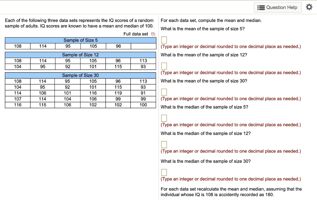 question help each of the following three data sets represents the iq ...