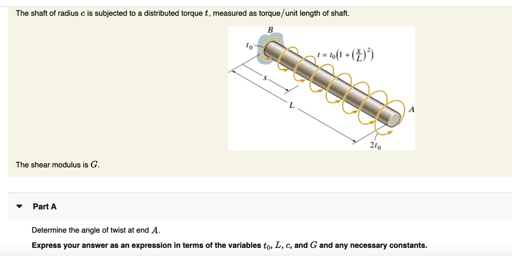 the shaft of radius c is subjected to a distributed torque tmeasured as ...
