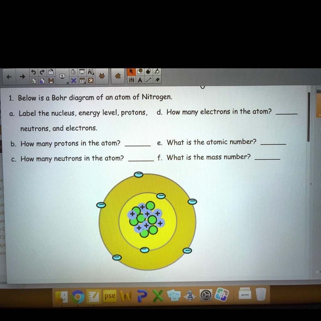 1. Below is a Bohr diagram of an atom of Nitrogen. a. Label the nucleus ...