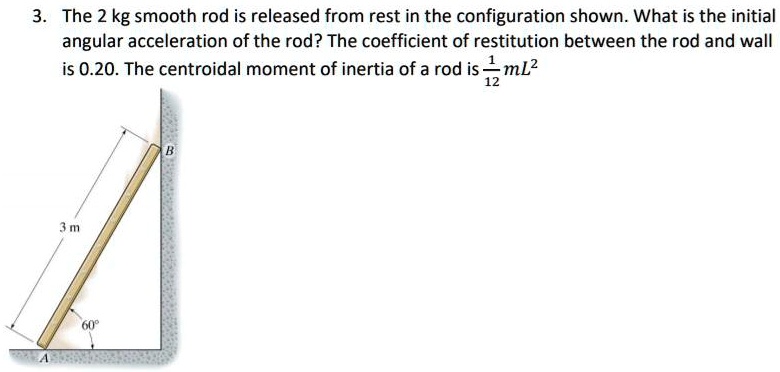 SOLVED: 3. The 2 kg smooth rod is released from rest in the configuration shown.What is the ...