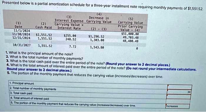 SOLVED: Presented below is a partial amortization schedule for a three ...