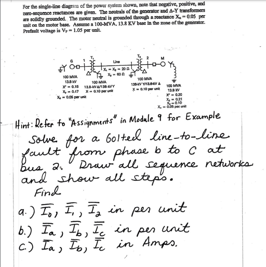 For the single-line diagram of the power system shown, note that ...