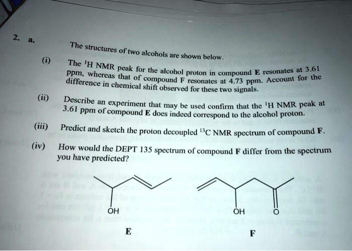 The structures of two alcohols are shown below. The 'H NMR ppm, whereas ...