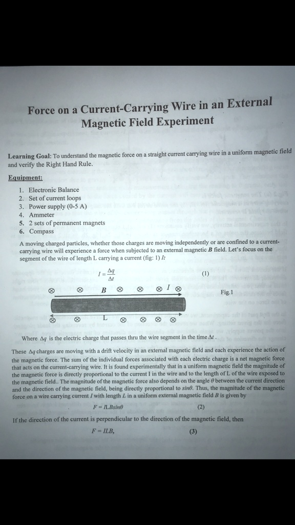 SOLVED: Force on a Current-Carrying Wire in an External Magnetic Field ...