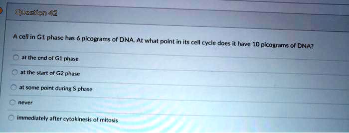 SOLVED: A cell in G1 phase has picograms of DNA. At what point in its ...