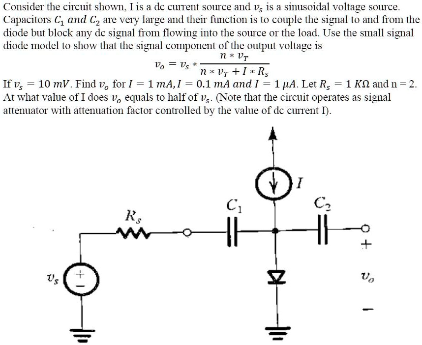 SOLVED: Consider the circuit shown. I is a DC current source and vs is ...