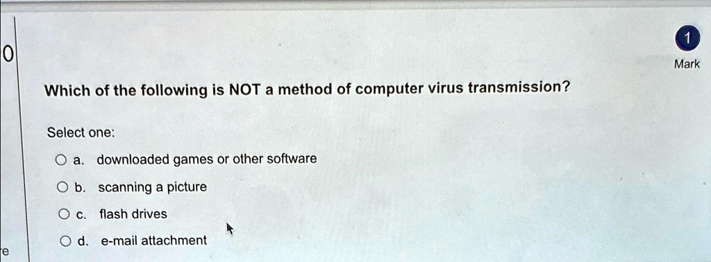 Which of the following is NOT a method of computer virus transmission ...