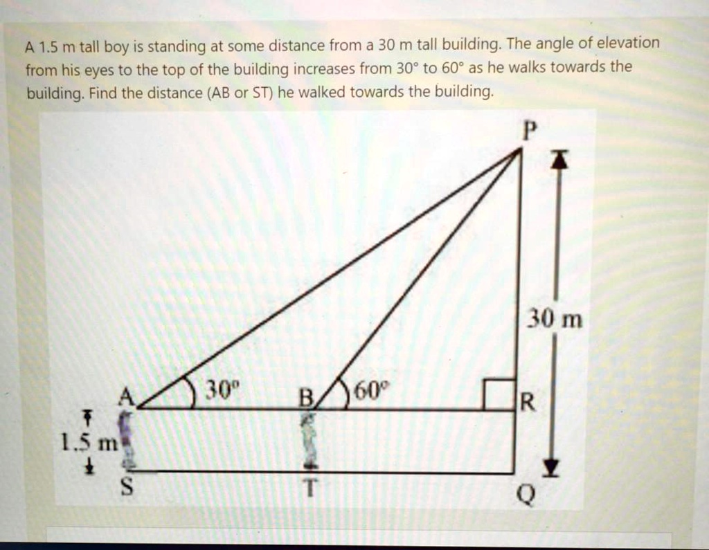 SOLVED:A 1.5 m tall boy is standing at some distance from a 30 m tall ...