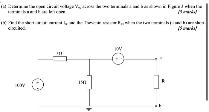 (a) Determine the open circuit voltage Voc across the two terminals a and b as shown in Figure 3 ...