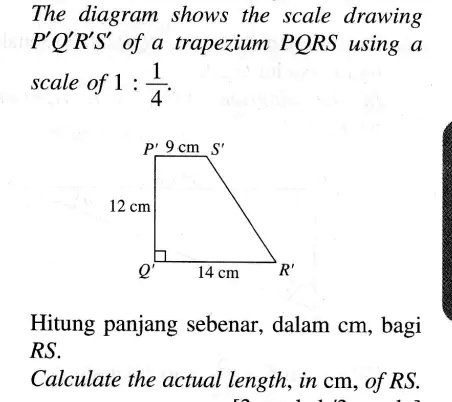 The diagram shows the scale drawing P'Q'R'S' of a trapezium PQRS using ...