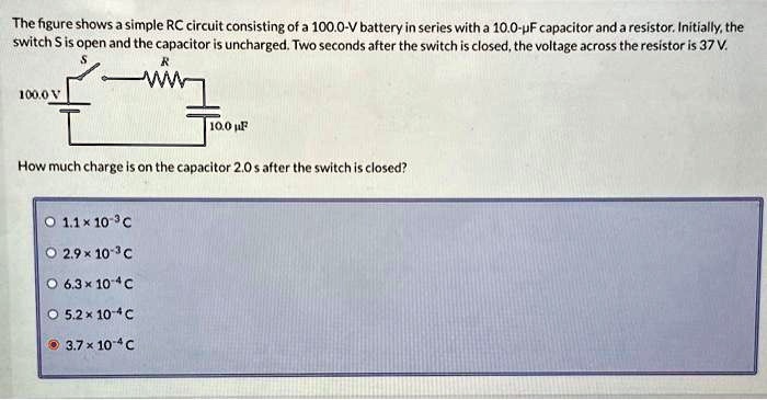 SOLVED: The figure shows a simple RC circuit consisting of a 100.0-V battery in series with a 10 ...