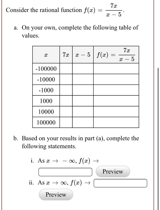 SOLVED: 7x Consider the rational function f(z) On your own, complete ...