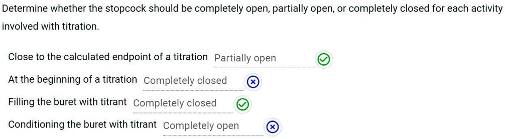 SOLVED: Determine whether the stopcock should be completely open, partially open, or completely ...