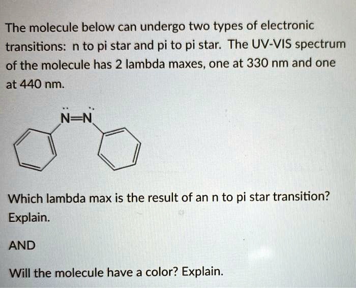 the molecule below can undergo two types of electronic transitions n to ...