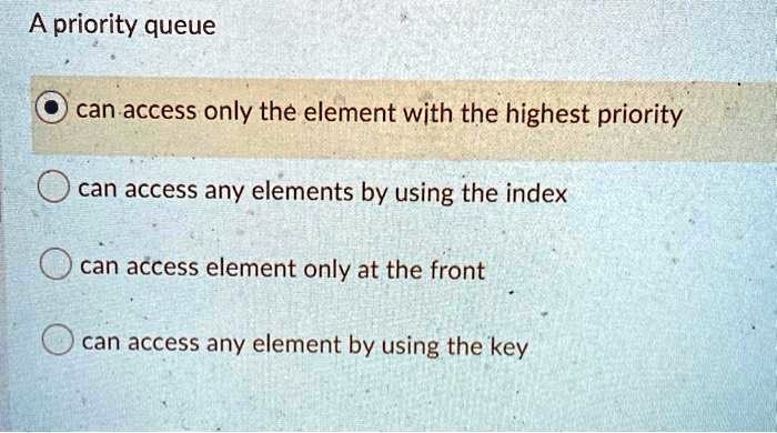 SOLVED: A priority queue can access only the element with the highest ...