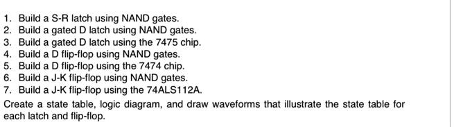 SOLVED: Build an S-R latch using NAND gates. Build a gated D latch ...