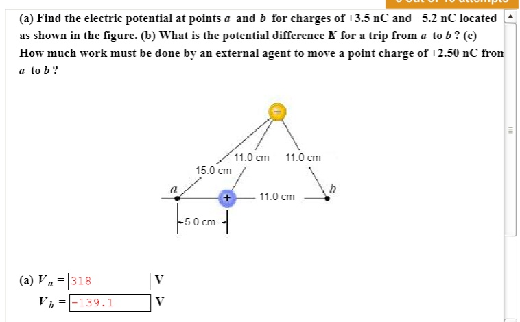 a find the electric potential at points and b for charges of 3nc and 2 ...