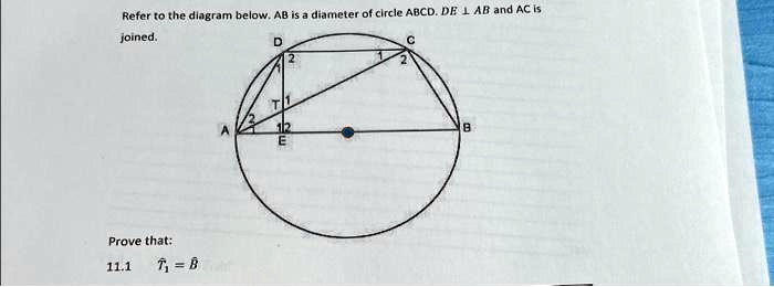 SOLVED: Refer to the diagram below.AB is a diameter of circle ABCD.DE AB and AC is joined. D ...