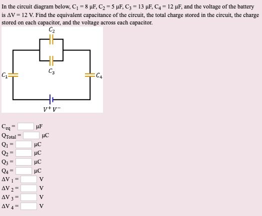 SOLVED: In the circuit diagram below: CAF, Cz = 5HF, C3 = 13HF, C4 ...