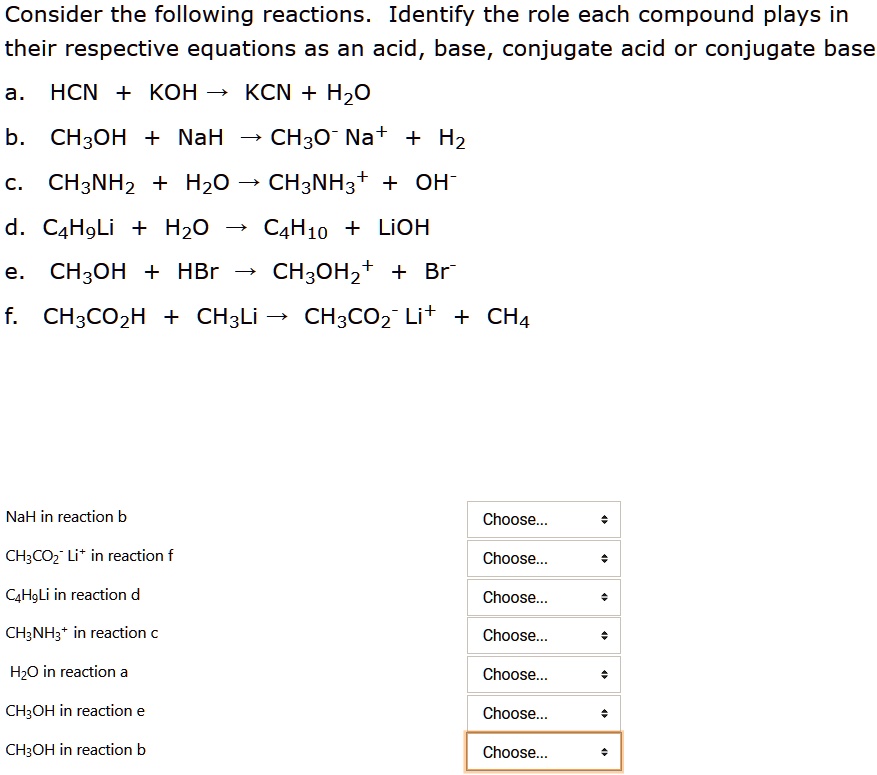 SOLVED:Consider the following reactions_ Identify the role each ...