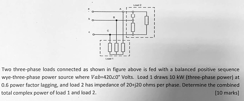 two three phase loads connected as shown in figure above is fed with a ...