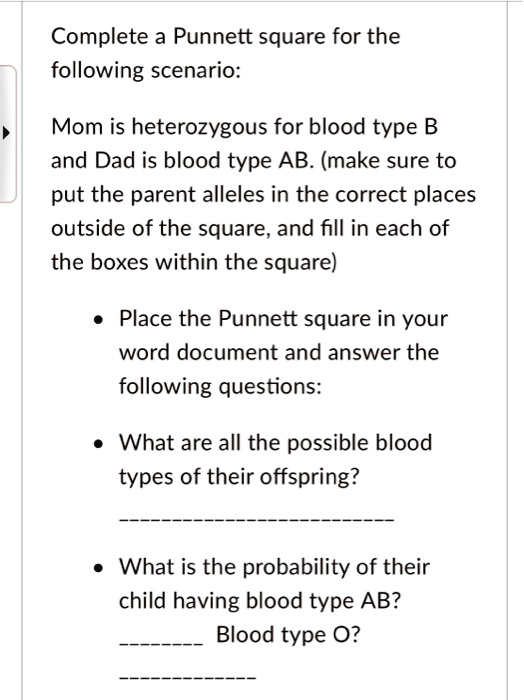 SOLVED: Complete a Punnett square for the following scenario: Mom is ...
