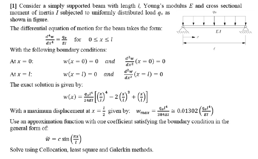 SOLVED: Consider a simply supported beam with length l, Young's modulus ...