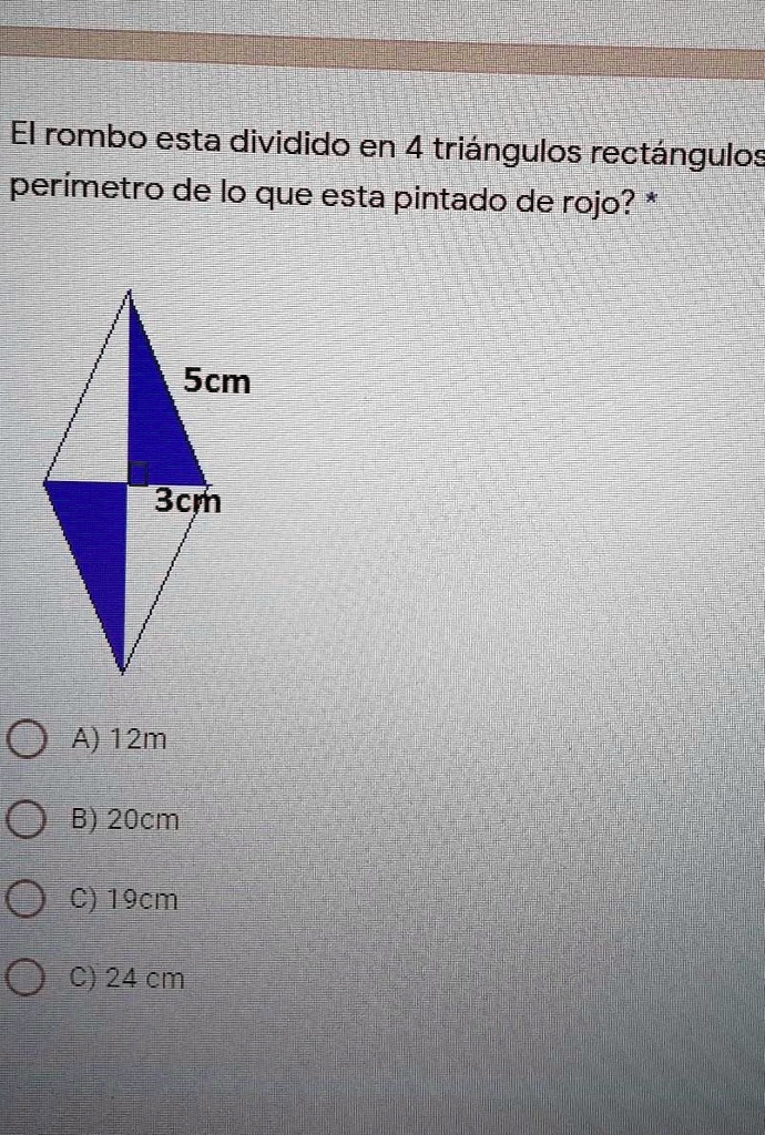SOLVED: 1 punto El rombo esta dividido en 4 triángulos rectángulos ...
