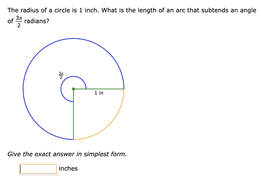 SOLVED: The radius of a circle is 1 inch: What is the length of an arc ...