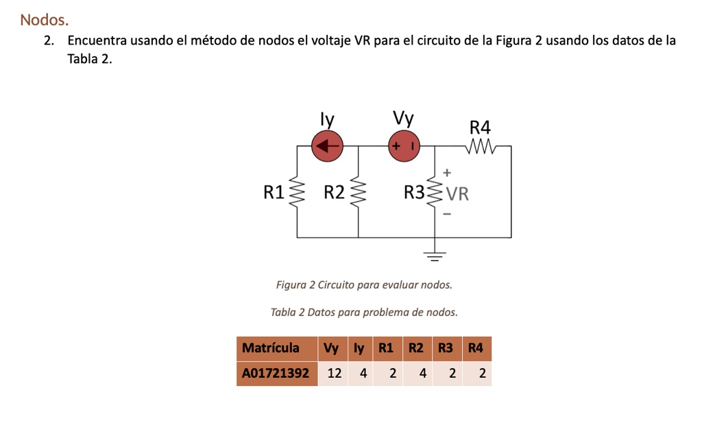 Nodos. 2. Encuentra usando el método de nodos el voltaje VR para el ...