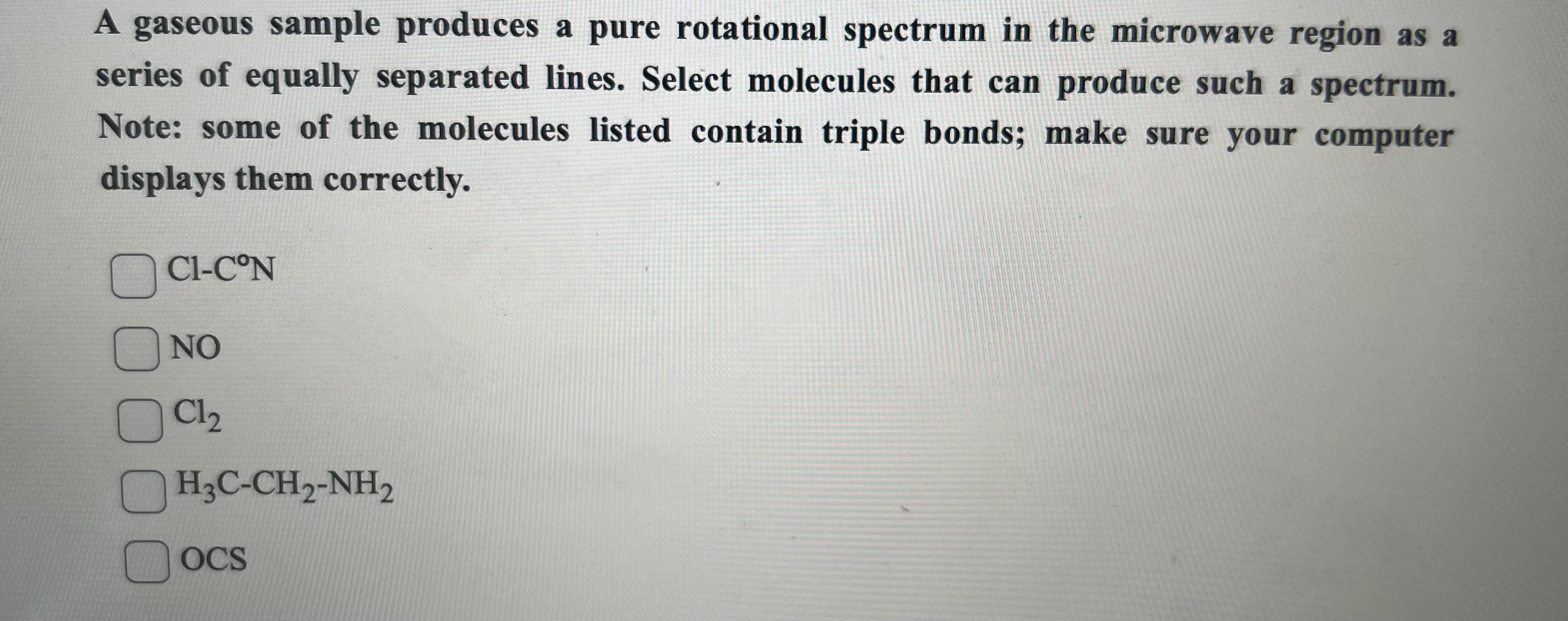 A gaseous sample produces a pure rotational spectrum in the microwave ...