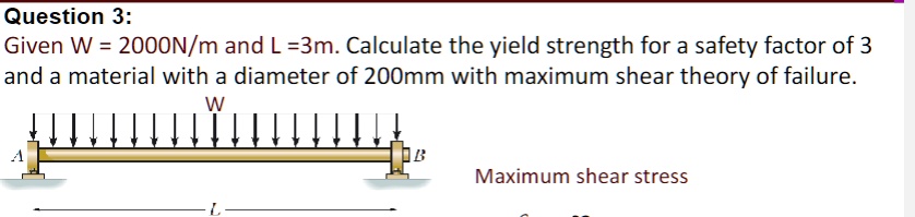 SOLVED: Question 3: Given W = 2000N/m and L =3m. Calculate the yield ...
