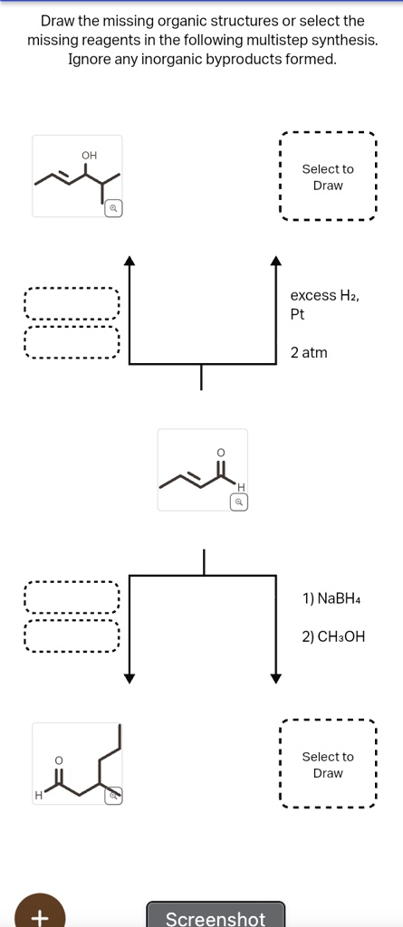Draw the missing organic structures or select the missing reagents in the following multistep ...