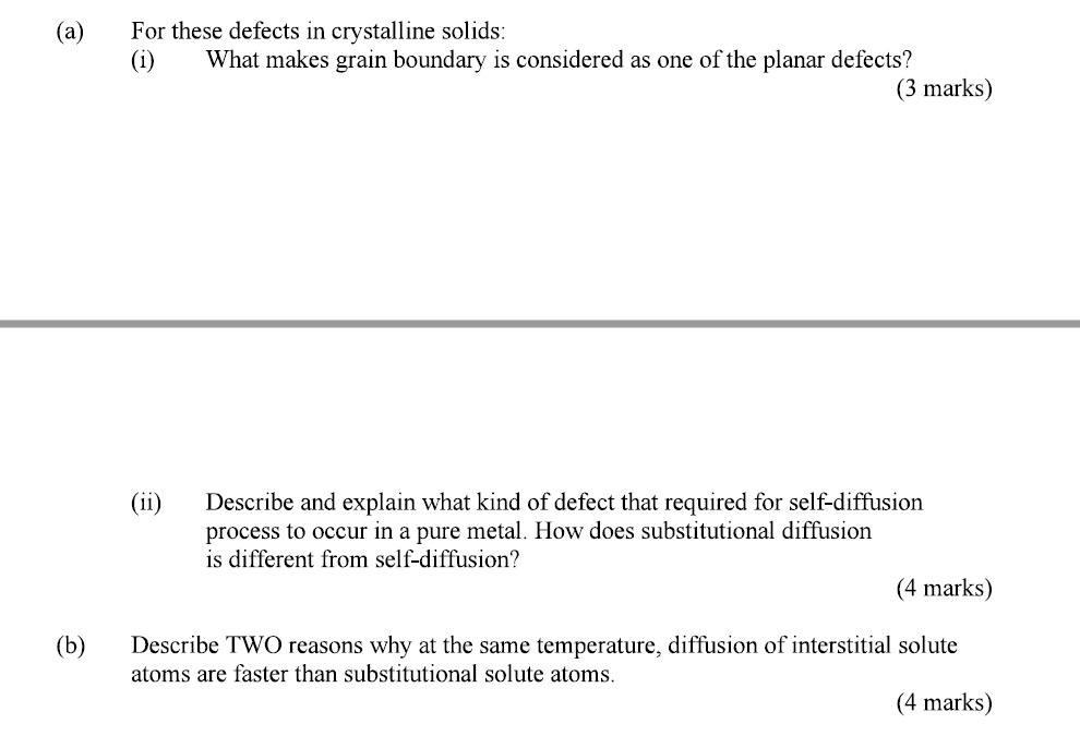 SOLVED: (a) For these defects in crystalline solids (i) What makes ...